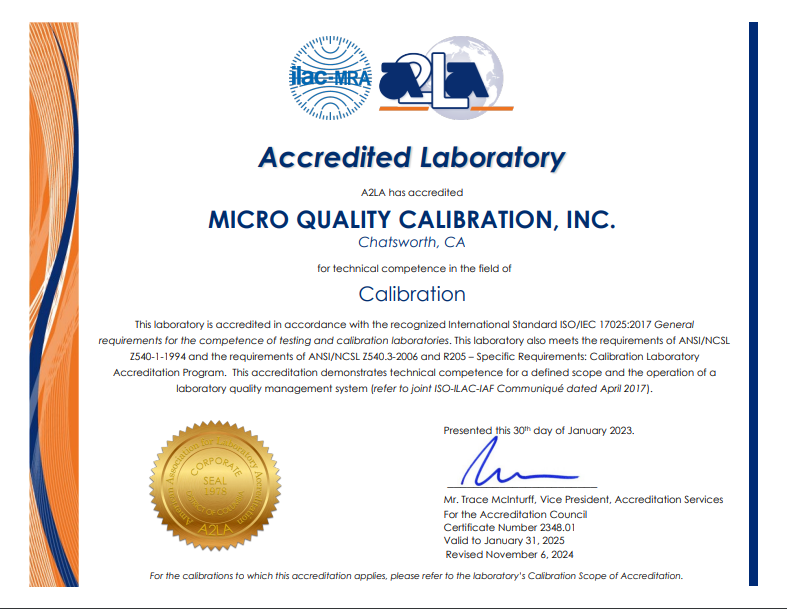 Calibration Services in Los Angeles | Accreditations